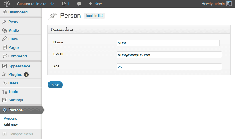 WordPress Custom Database Table Example full 